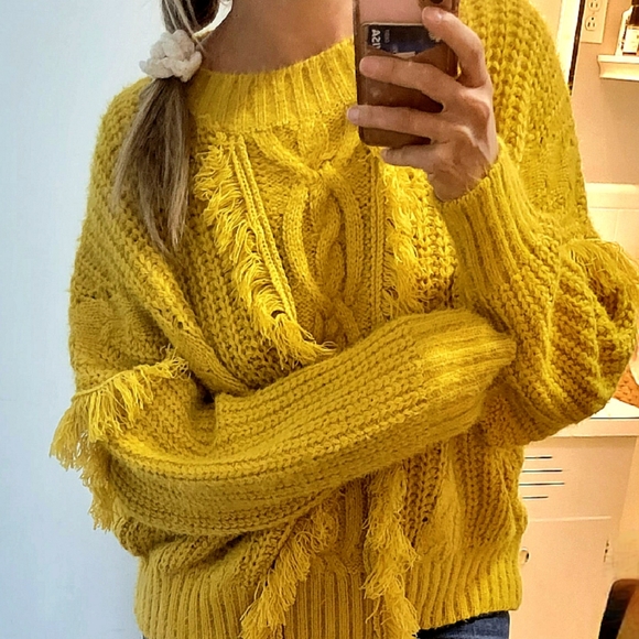 Fate | Sweaters | Fate Fontaine Fringe Cable Knit Sweater In Mustard ...